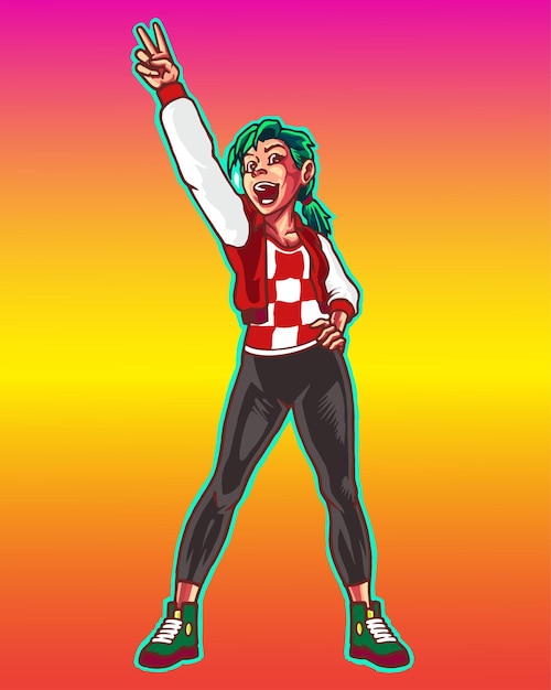 Vibrant Retro-Inspired Character Strikes a Celebratory Pose | Jiffy Designs
