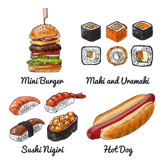 Delectable Culinary Assortment: Mini Burger, Maki and Uramaki, Sushi ...