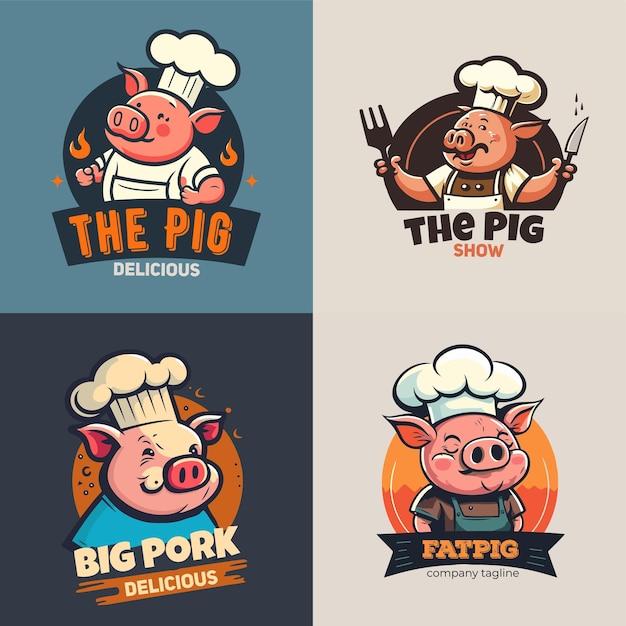 Delightful Pig Chef Illustrations for Culinary Branding | Jiffy Designs
