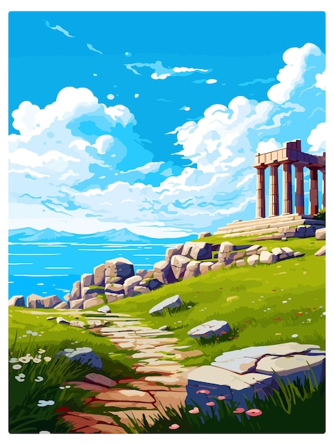 Tranquil Landscape with Ancient Greek Ruins | Jiffy Designs