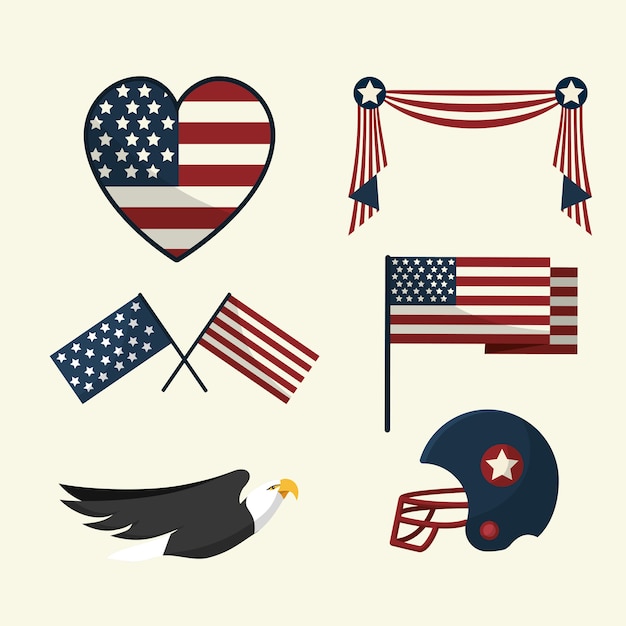Patriotic American Symbols and Icons Vector Illustration Collection ...