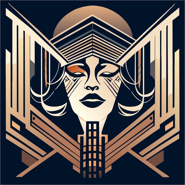 Regal Art Deco Goddess with Geometric Architectural Backdrop | Jiffy ...