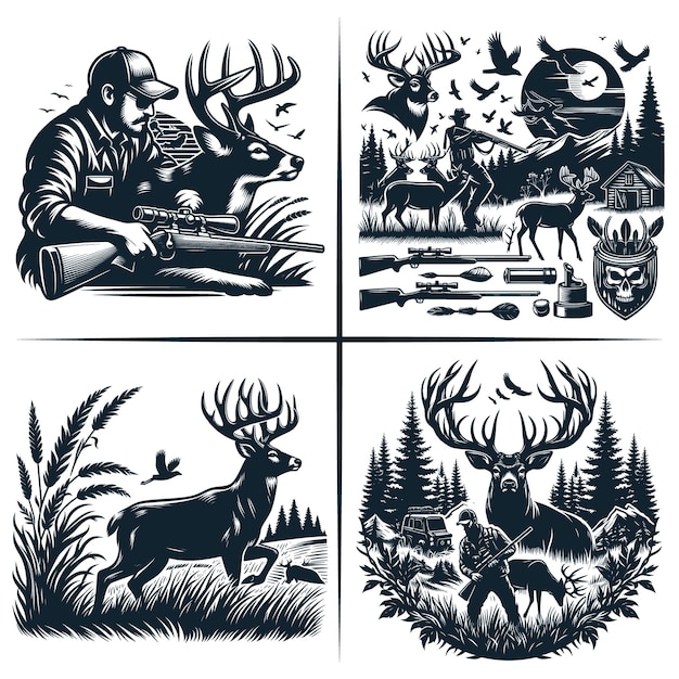 Captivating Wilderness Silhouettes: Majestic Deer, Rustic Outdoorsman ...
