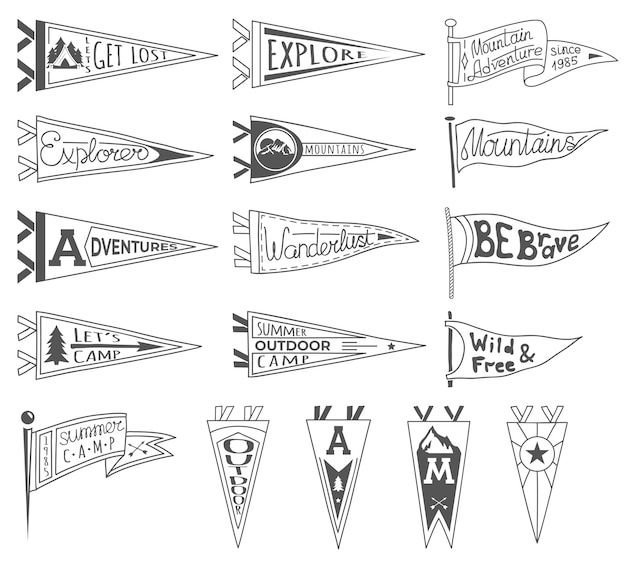 Vintage Pennant Flags with Adventurous Outdoor Exploration Motifs ...
