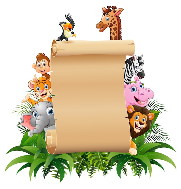 Vibrant Safari Animals Surround Scrolled Parchment | Jiffy Designs