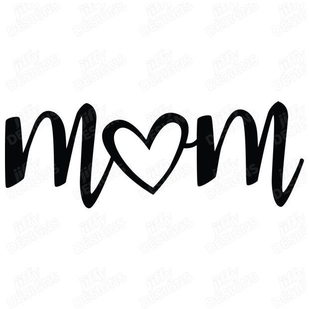 'Mom' Stylized Script with Heart-Shaped O in Bold Black Calligraphy ...