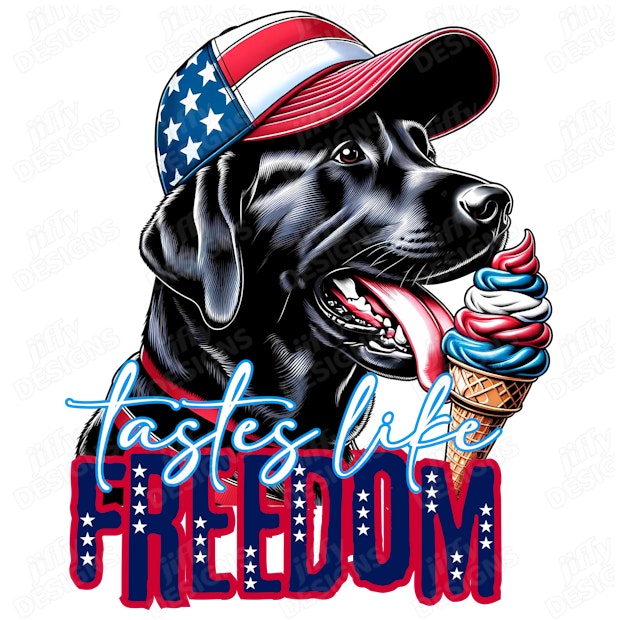 'Tastes Like Freedom' Patriotic Black Lab with American Flag Cap and ...
