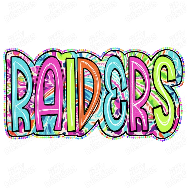'Raiders' Vibrant Bubble Letters with Psychedelic Swirl Pattern and ...