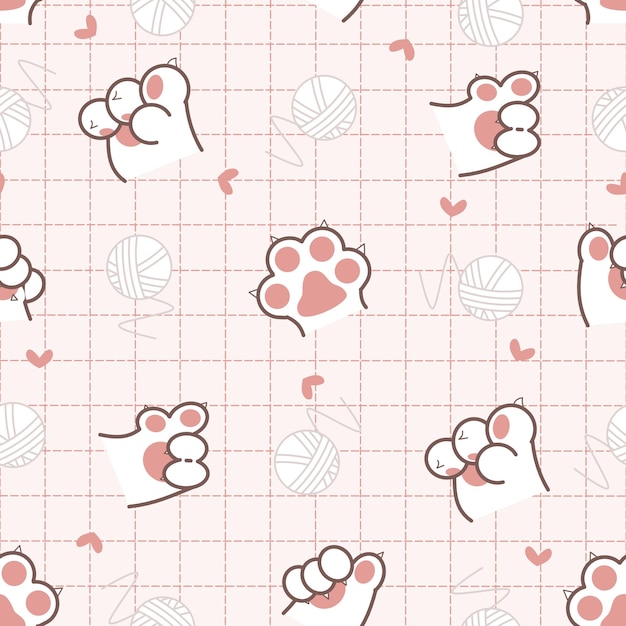 Charming Paw Print Pattern with Hearts on Grid Background | Jiffy Designs