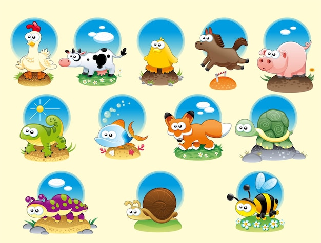 Charming Cartoon Farm Animals in Whimsical Outdoor Scenes | Jiffy Designs