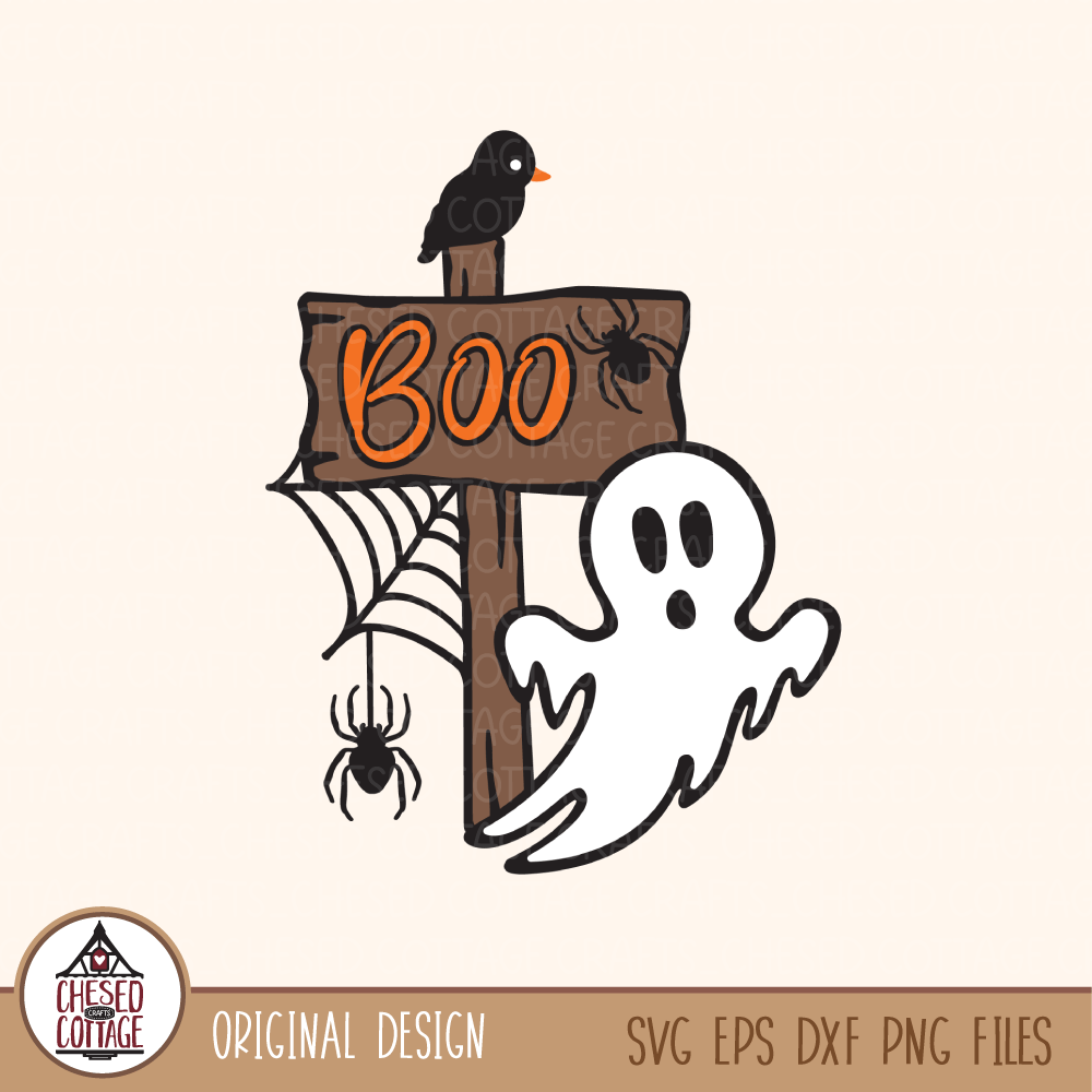 'Boo' Spooky Halloween Scene with Playful Ghost and Eerie Elements ...