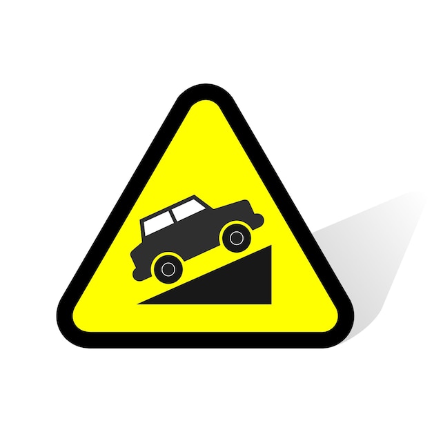 Steep Slope Ahead Warning Sign with Stylized Vehicle | Jiffy Designs