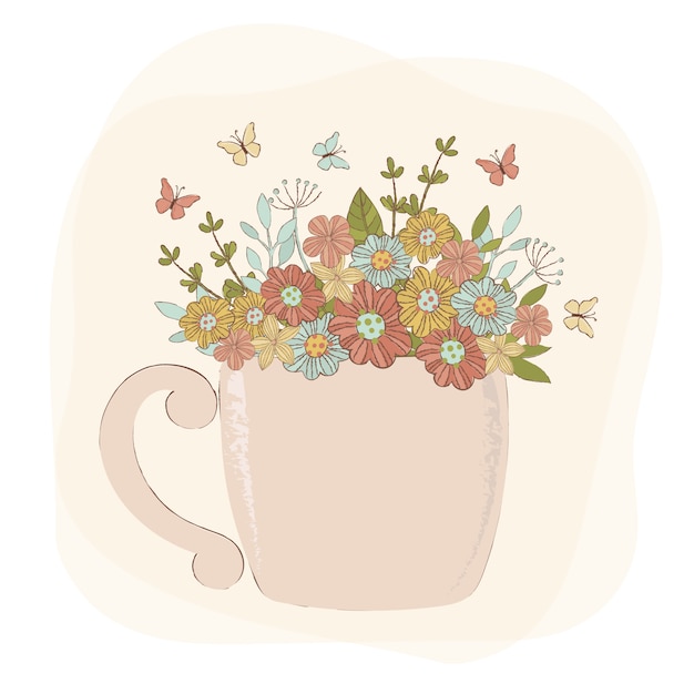 Vibrant Floral Bouquet in Delicate Teacup Illustration | Jiffy Designs