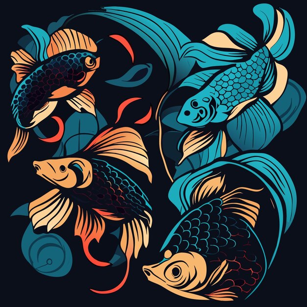 Vibrant Aquatic Motif: Diverse Koi Fish Collection | Jiffy Designs