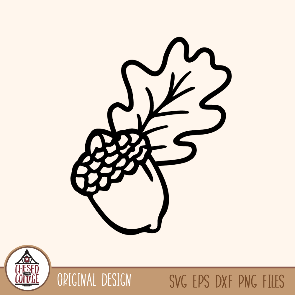 Acorn and Oak Leaf Minimalist Black and White Line Drawing | Jiffy Designs