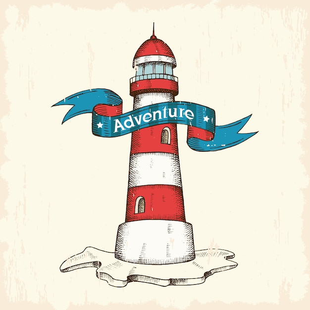 Vibrant Lighthouse Adventure Emblem with Flowing Banners | Jiffy Designs