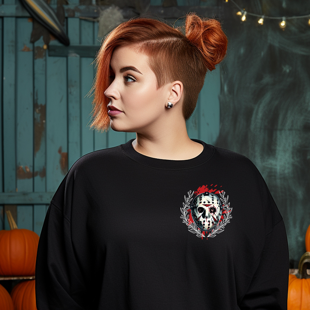 Iconic Horror Mask Encircled by Laurel Wreath and Blood Splatter ...