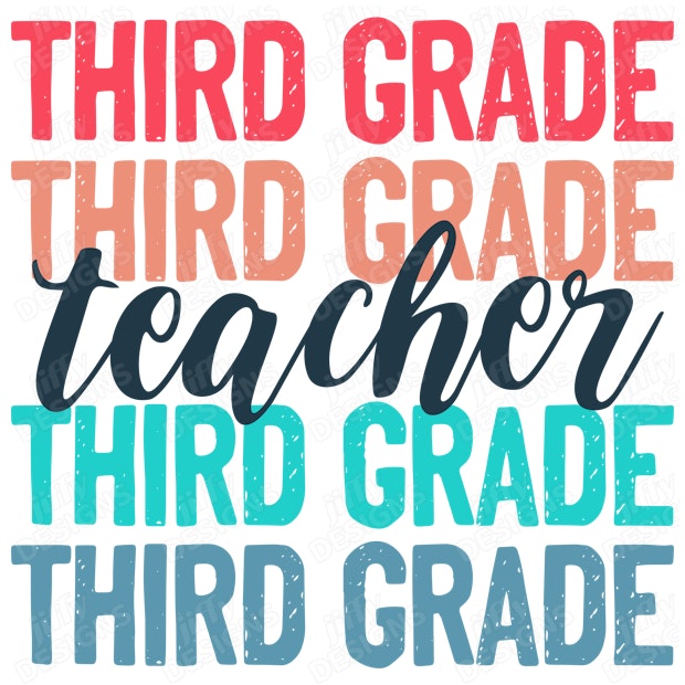 'Third Grade Teacher' Vibrant Stacked Text Design with Retro Color ...