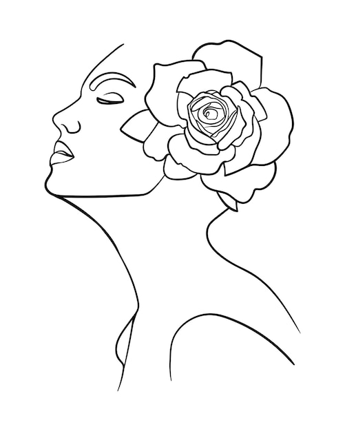 Elegant Rose Lady Line Art Illustration | Jiffy Designs