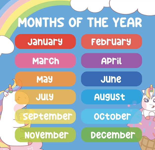 Colorful Months of the Year Calendar Illustration | Jiffy Designs