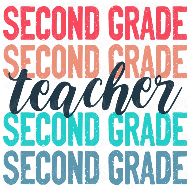 'Second Grade Teacher' Vibrant Typography with Gradient Color Scheme ...