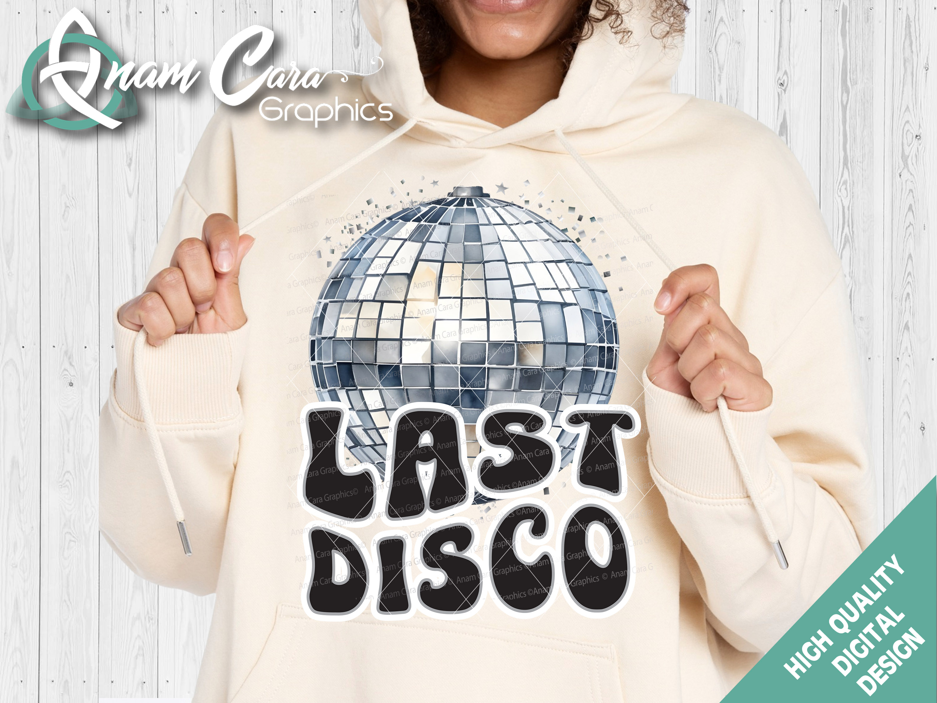 'Last Disco' Shimmering Disco Ball with Retro Typography | Jiffy Designs