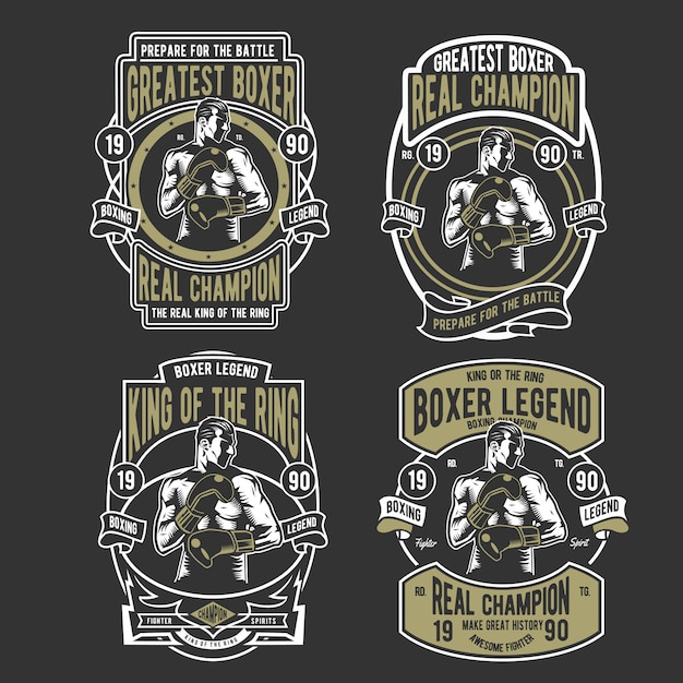 Vintage Boxing Champion Badges with Iconic Fighters | Jiffy Designs