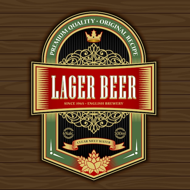 Elegant Lager Beer Label with Ornate Crown Emblem | Jiffy Designs