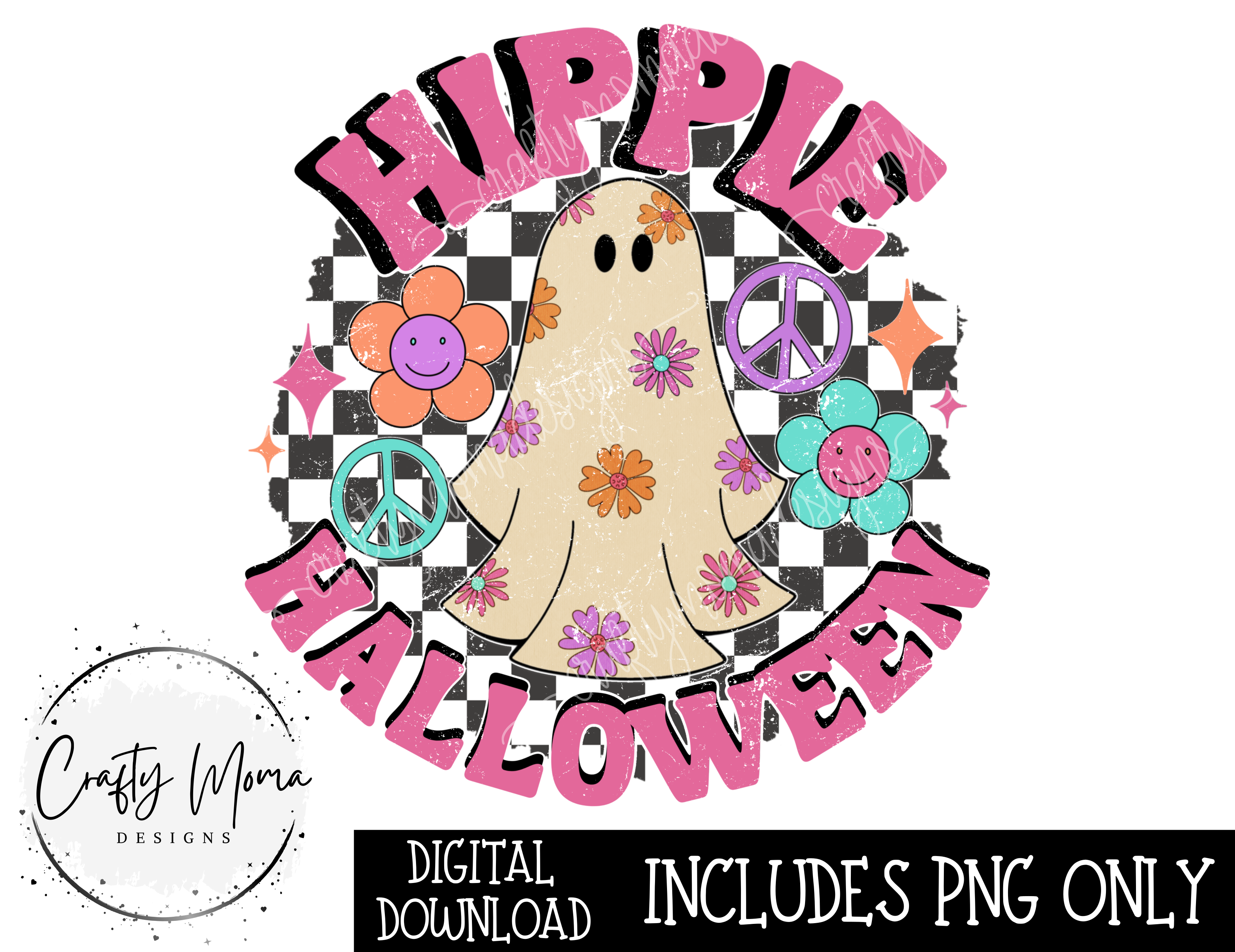 'Hippie Halloween' Groovy Ghost with Psychedelic Floral Pattern and ...