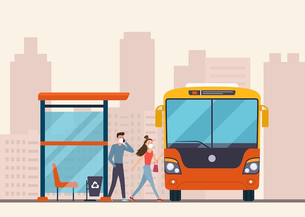 Vibrant City Streetscape with Commuters at Bus Stop | Jiffy Designs