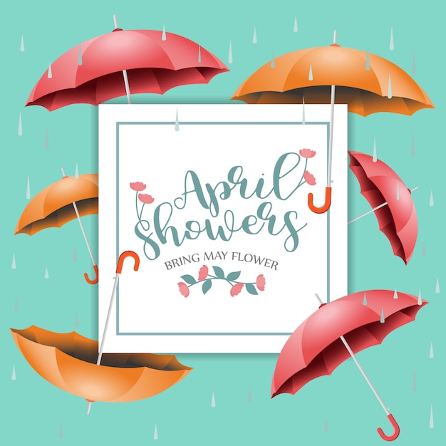 Vibrant Umbrella Frame with April Showers Floral Text | Jiffy Designs