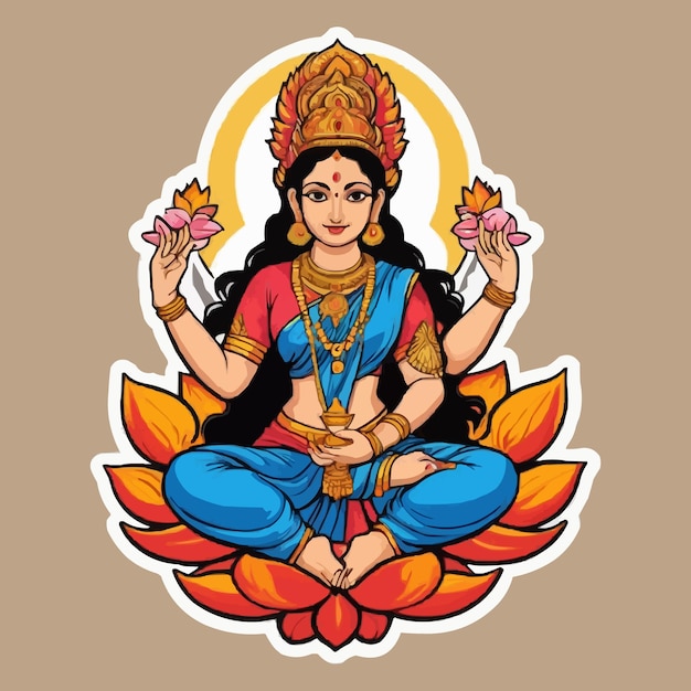 Vibrant Goddess Lakshmi Seated on Lotus Flower Illustration | Jiffy Designs