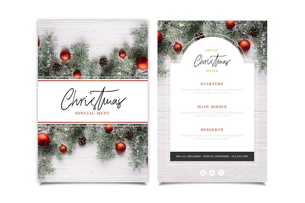 Festive Christmas Menu with Snowy Decor and Ornaments | Jiffy Designs