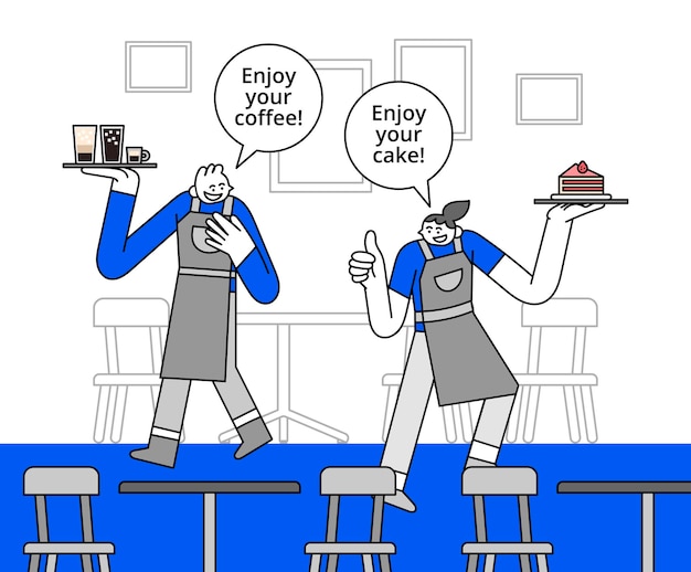 Café Servers Offer Coffee and Cake to Customers | Jiffy Designs