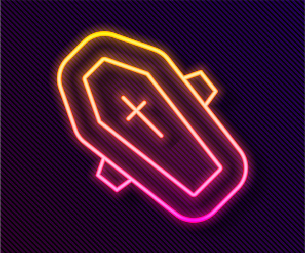 Glowing Neon Line Coffin With Christian Cross Icon Isolated On Black ...