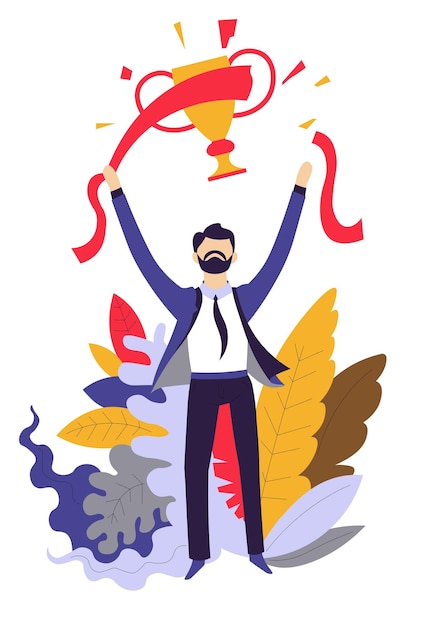 Victorious Businessman Celebrates Winning the Trophy | Jiffy Designs