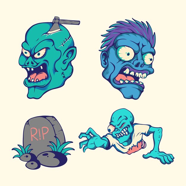 Spooky Zombie Heads and Graveyard Creatures in Vibrant Colors | Jiffy ...