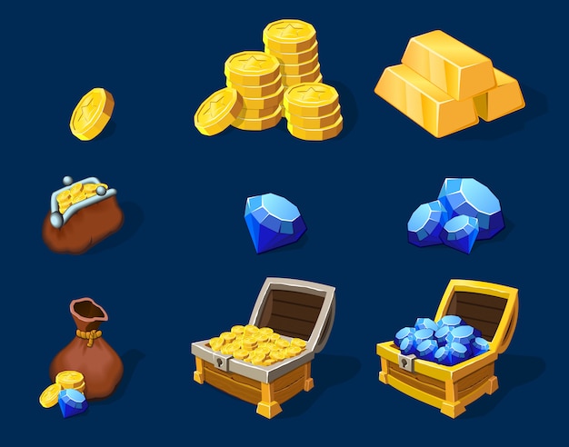 Vibrant Collection of Precious Gems, Gold Coins, and Treasure Troves | Jiffy Designs