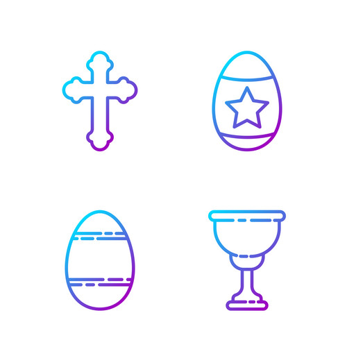Set Line Christian Chalice, Easter Egg, Christian Cross And Easter Egg. Gradient Color Icons ...