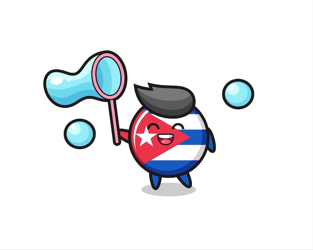 Cheerful Cuban Flag Badge Mascot Holding Magnifying Glass | Jiffy Designs
