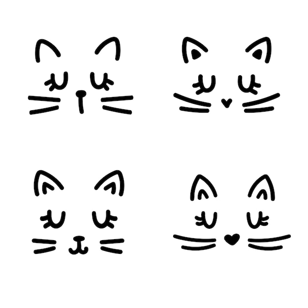 Playful Cat Face Doodle Illustrations with Expressive Features | Jiffy ...