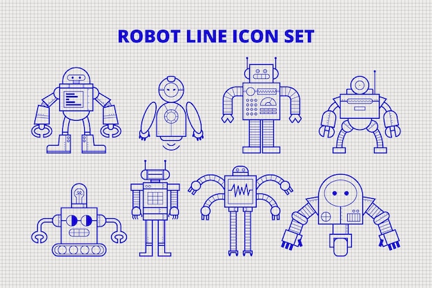 Whimsical Robot Illustrations in Retro Blueprint Style | Jiffy Designs
