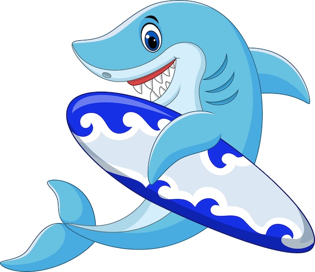 Cheerful Cartoon Shark Riding Waves with Playful Expression | Jiffy Designs