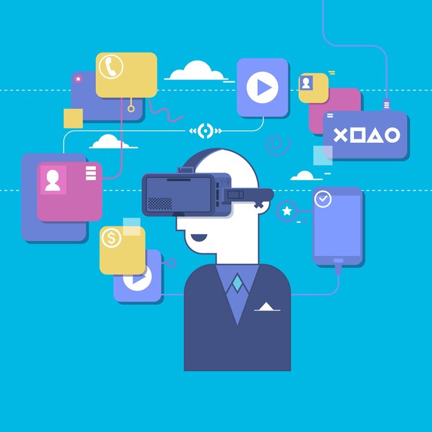 Futuristic Virtual Reality Illustration with Multimedia Icons and ...