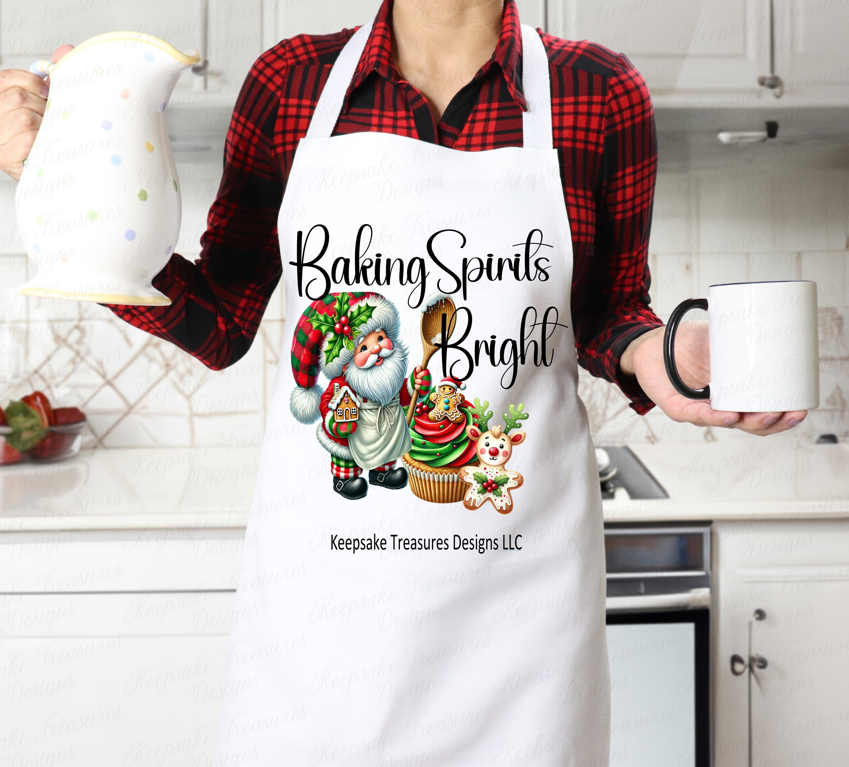 'Baking Spirits Bright' Festive Santa and Treats Illustration | Jiffy ...