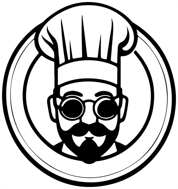 Stylized Chef with Goggles and Mustache in Circular Frame | Jiffy Designs