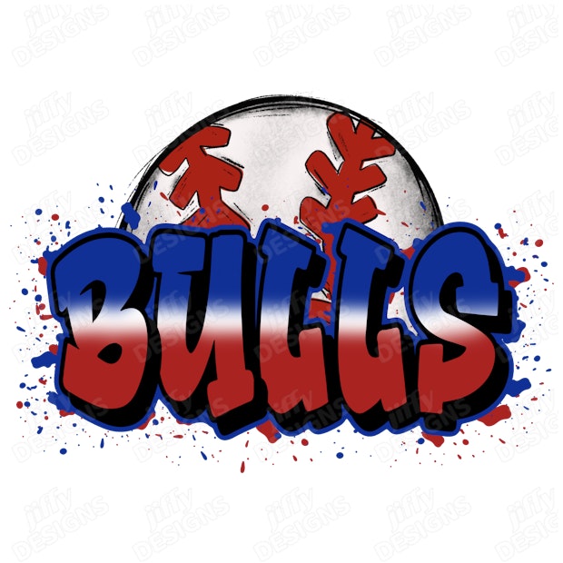 'Bulls' Graffiti-Style Text with Baseball Stitches and Splatter Effect ...