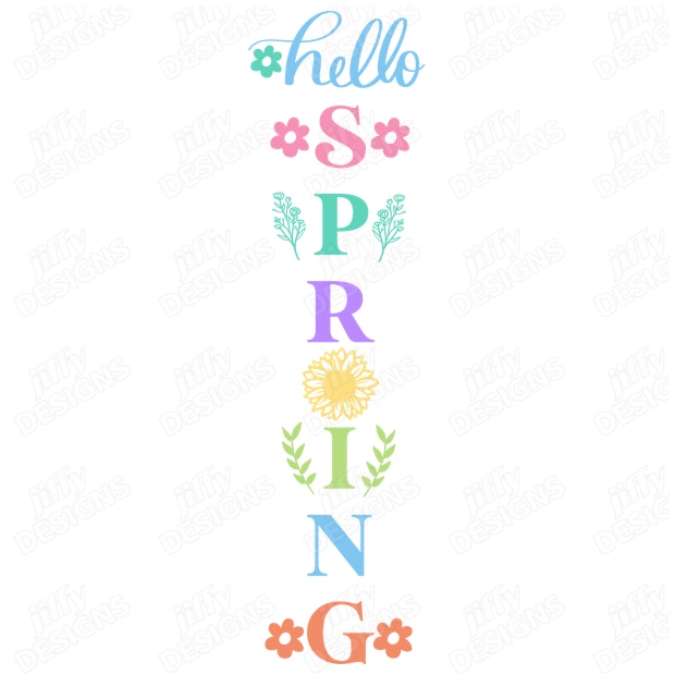 'Hello Spring' Vertical Typography with Floral Accents in Pastel Colors ...