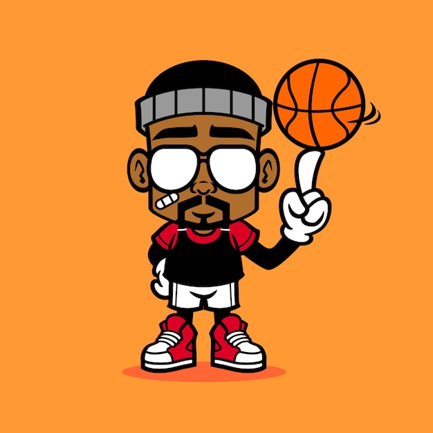 Sporty Cartoon Character Balancing Basketball on Finger | Jiffy Designs