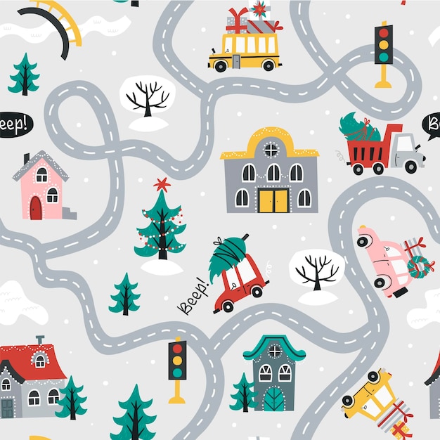 Charming Neighborhood Adventure: Colorful Illustrated Road Map | Jiffy ...